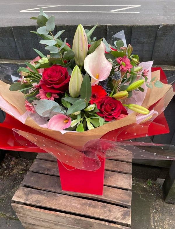 Large Mixed Valentines Bouquet - Bows & Roses Florist